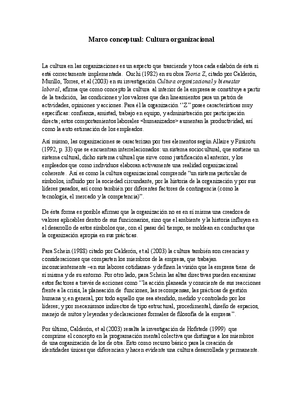 (DOC) Marco conceptual: Cultura organizacional