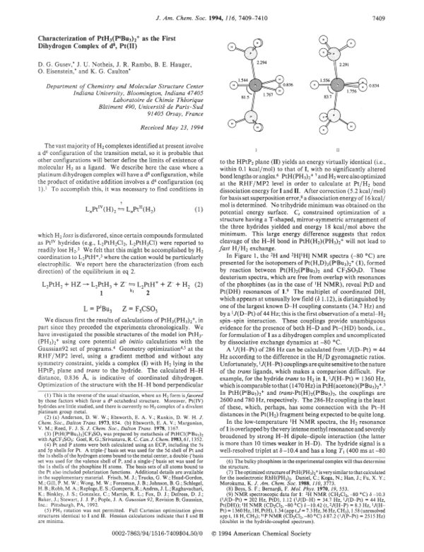 (PDF) Characterization of PtH3(PtBu3)2+ as the First Dihydrogen Complex ...
