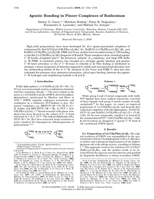 (PDF) Agostic Bonding in Pincer Complexes of Ruthenium