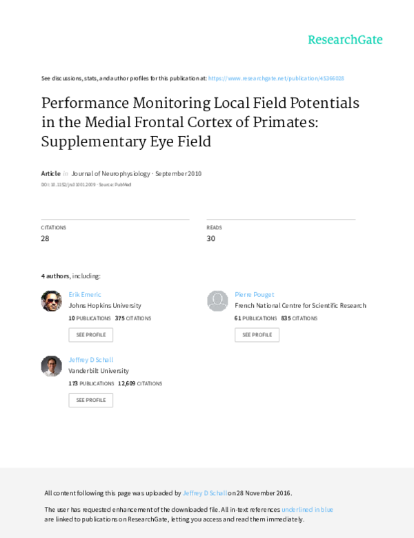 Pdf Performance Monitoring Local Field Potentials In The Medial Frontal Cortex Of Primates