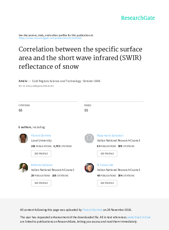 (PDF) Correlation between the specific surface area and the short wave infrared (SWIR ...