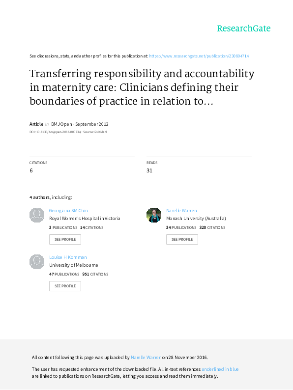 (PDF) Transferring responsibility and accountability in maternity care ...