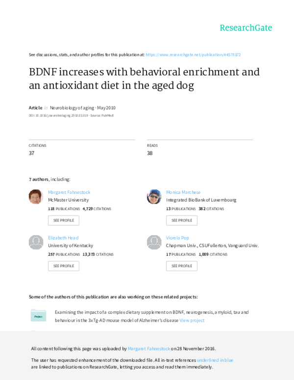 (PDF) BDNF increases with behavioral enrichment and an antioxidant diet ...