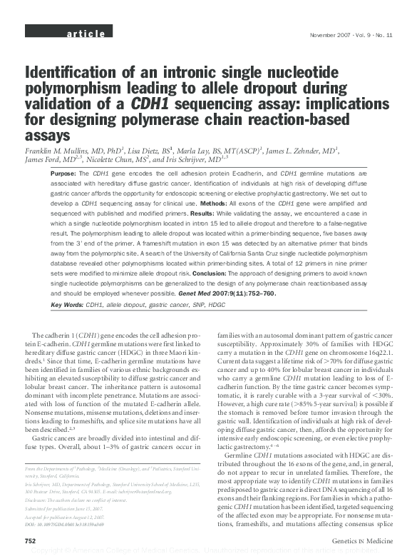 (PDF) Identification of an intronic single nucleotide polymorphism ...