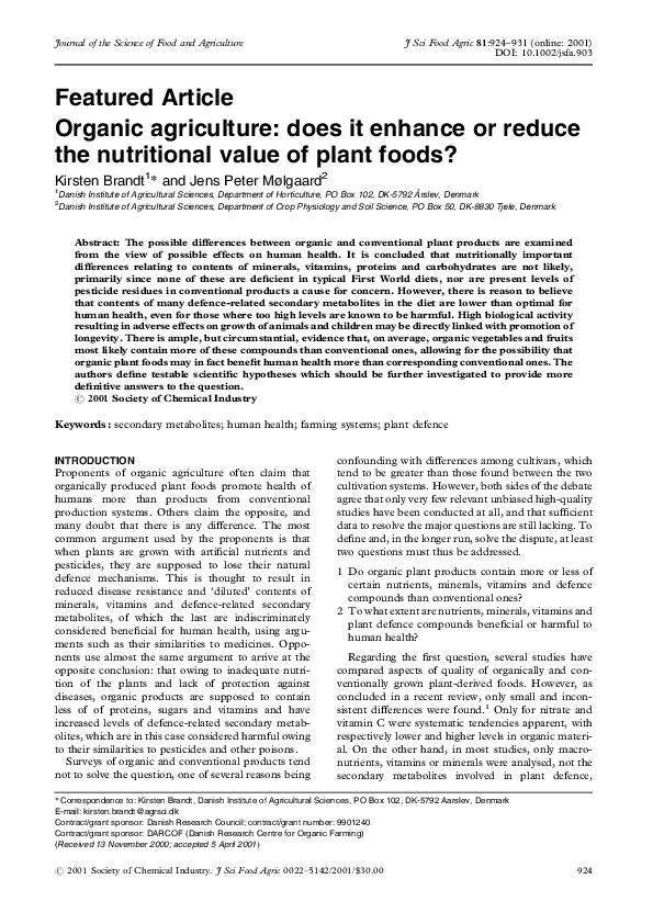 (PDF) Organic agriculture: does it enhance or reduce the nutritional ...