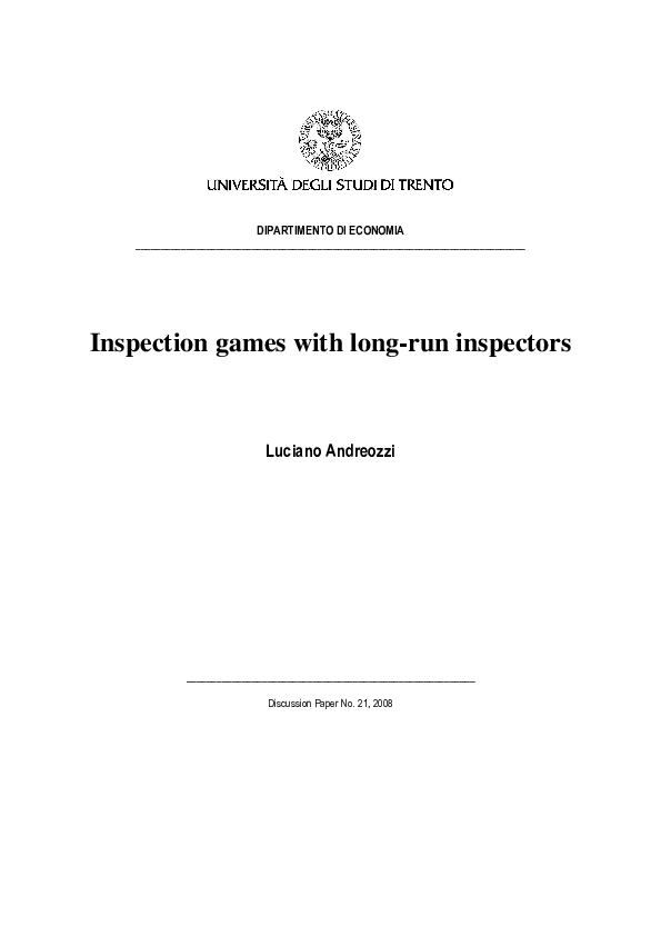 (PDF) Inspection games with long-run inspectors