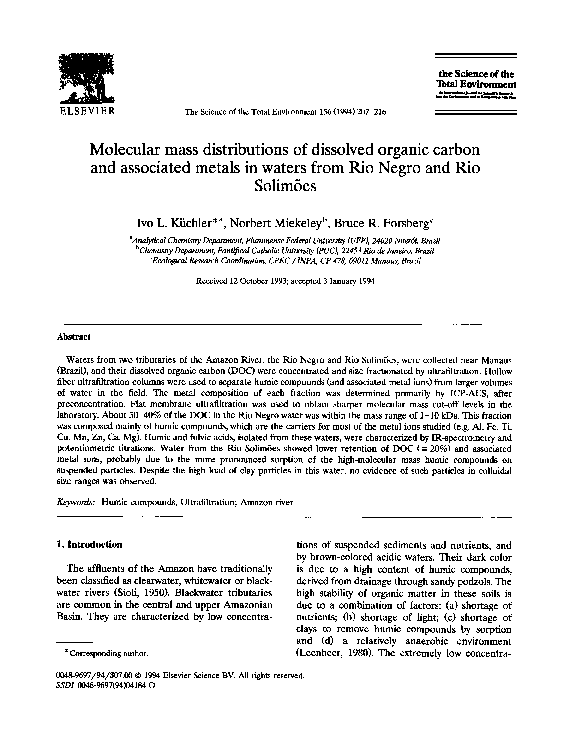 (PDF) Molecular mass distributions of dissolved organic carbon and associated metals in waters ...