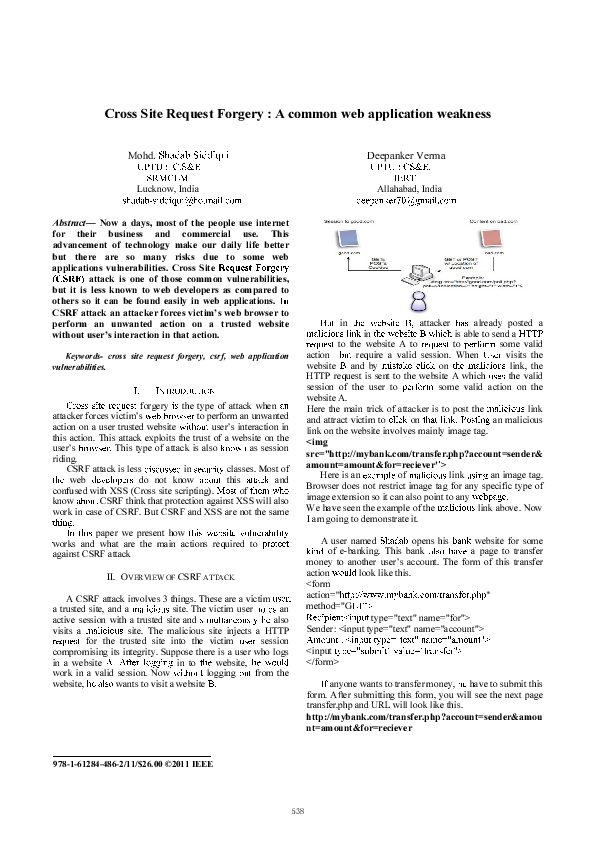 (PDF) Cross site request forgery: A common web application weakness