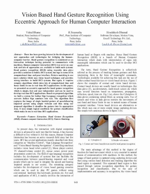 (PDF) Vision Based Hand Gesture Recognition Using Eccentric Approach ...