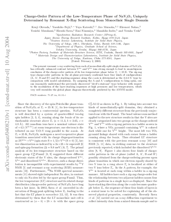 (PDF) Charge-Order Pattern of the Low-Temperature Phase of NaV2O5 ...