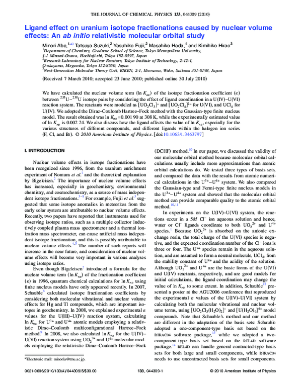 (PDF) Ligand effect on uranium isotope fractionations caused by nuclear ...