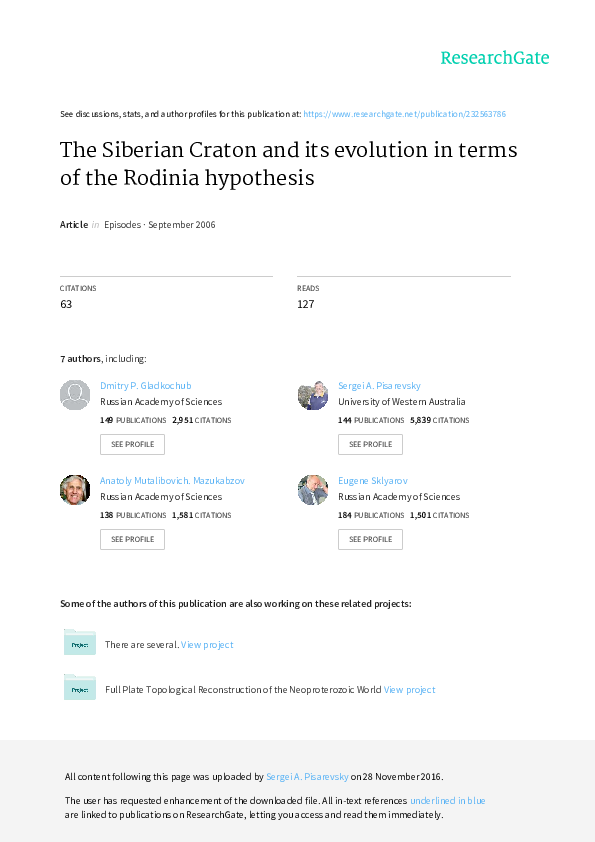 (PDF) Siberian Craton and its evolution in terms of Rodinia hypothesis