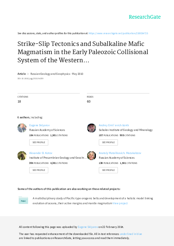 (PDF) Strike-slip tectonics and subalkaline mafic magmatism in the ...