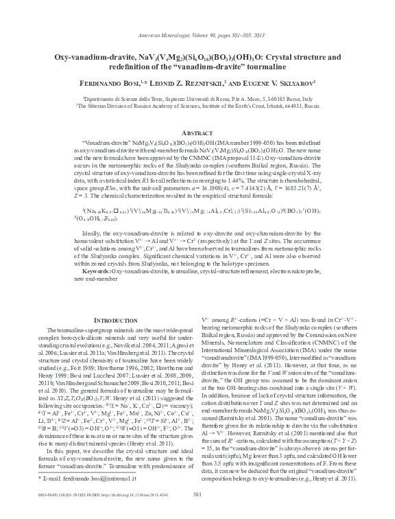 (PDF) Oxy-vanadium-dravite, NaV3(V4Mg2)(Si6O18)(BO3)3(OH)3O: Crystal ...
