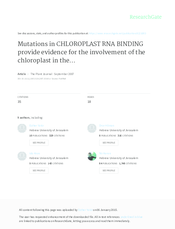 (PDF) Mutations in CHLOROPLAST RNA BINDING provide evidence for the ...