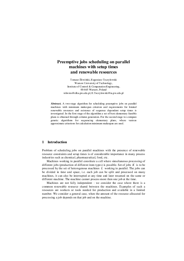 (PDF) Preemptive Jobs Scheduling on Parallel Machines with Setup Times and Renewable Resources