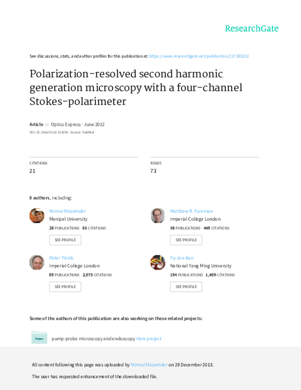 (PDF) Polarization-resolved second harmonic generation microscopy with a four-channel Stokes ...