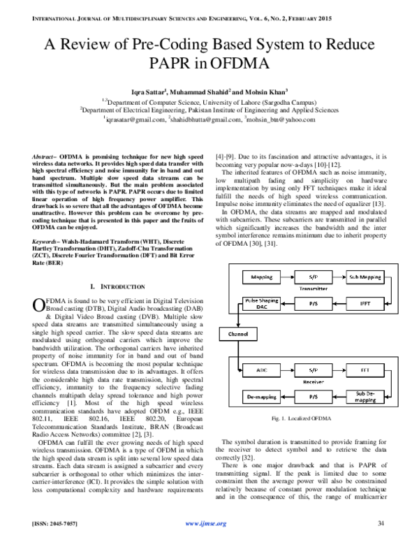 Pdf A Review Of Pre Coding Based System To Reduce Papr In Ofdma