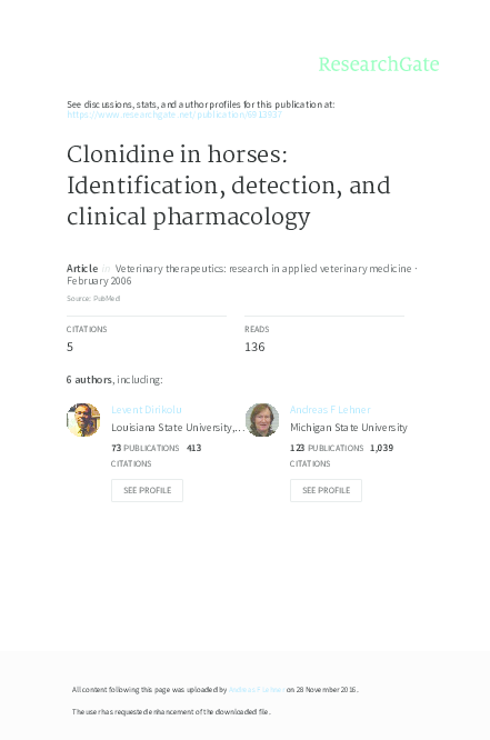 (PDF) Clonidine in horses: identification, detection, and clinical ...