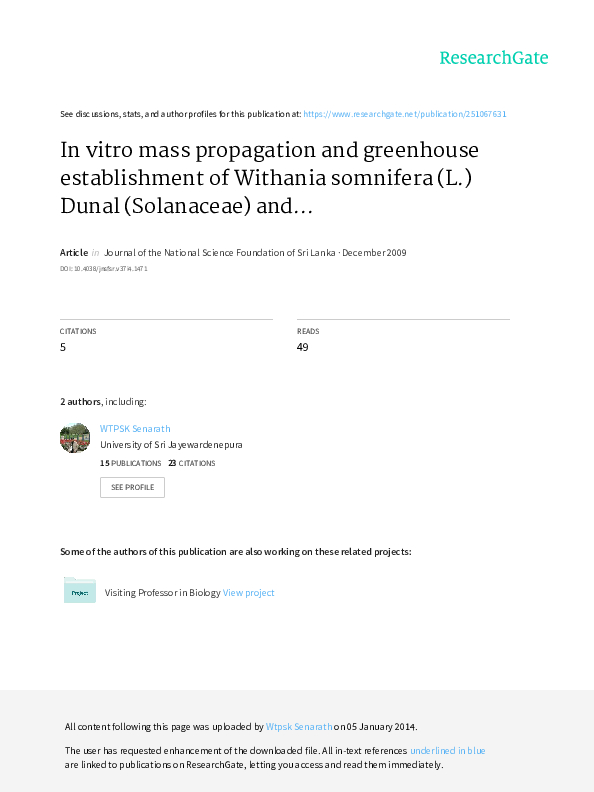 (PDF) In vitro mass propagation and greenhouse establishment of ...