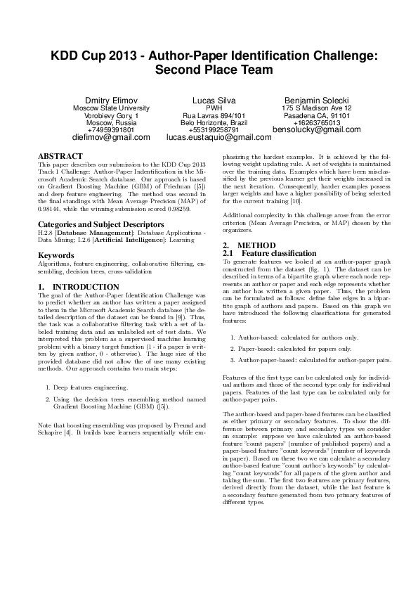 (PDF) KDD Cup 2013 | Dmitry Efimov - Academia.edu