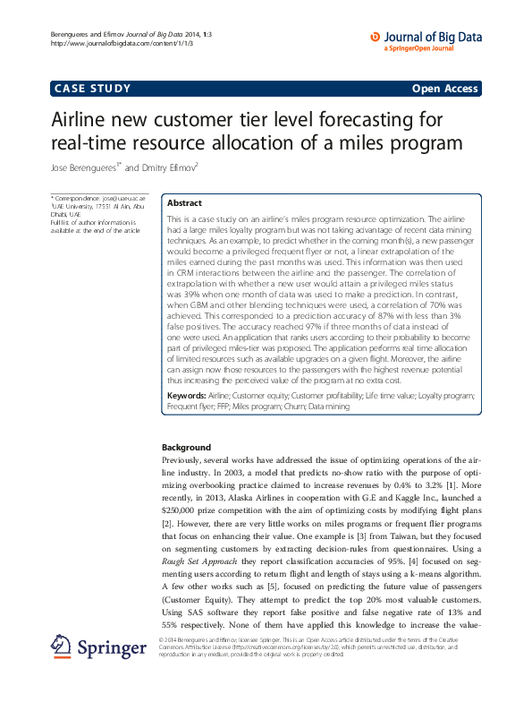 (PDF) Airline new customer tier level forecasting for real-time ...