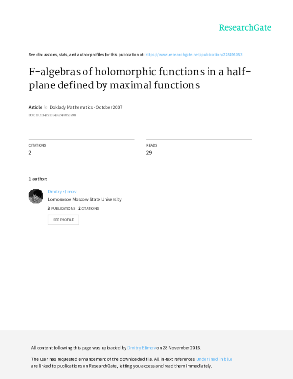(PDF) F-algebras of holomorphic functions in a half-plane defined by maximal functions