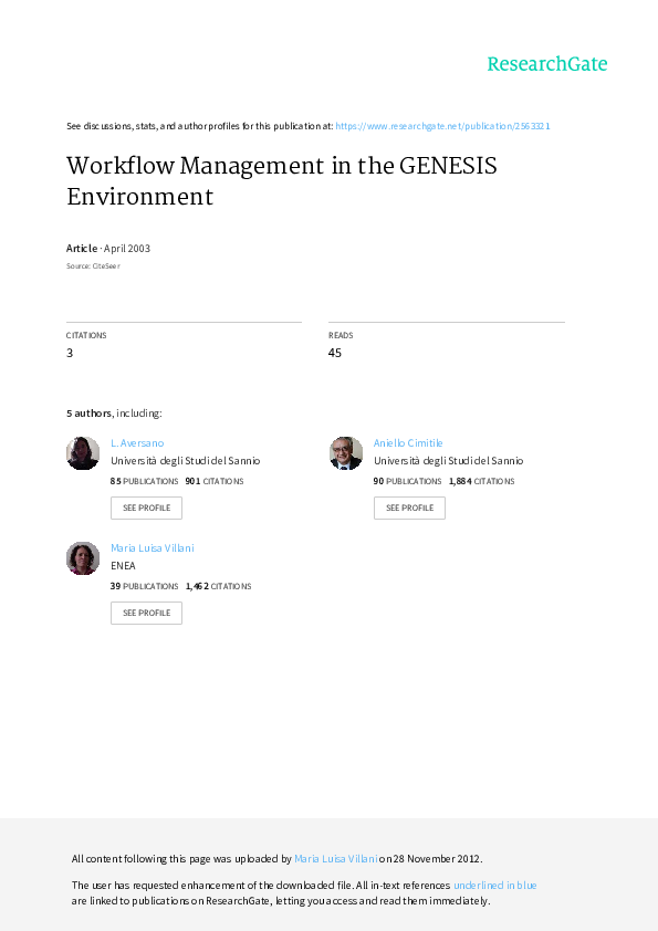 (PDF) Workflow Management in the GENESIS Environment
