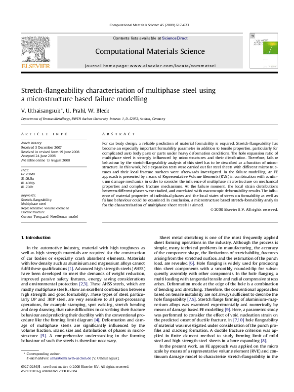 (PDF) Stretch-flangeability characterisation of multiphase steel using a microstructure based ...