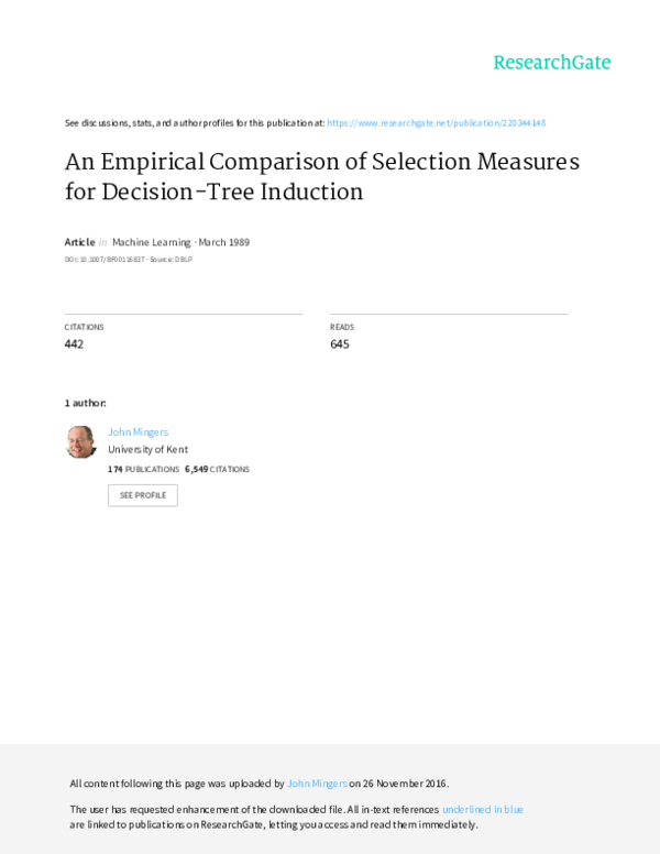 (PDF) An empirical comparison of selection measures for decision-tree ...