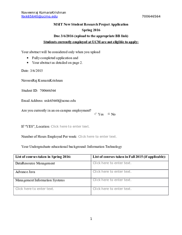 (DOC) MSIT New Student Research Project Application