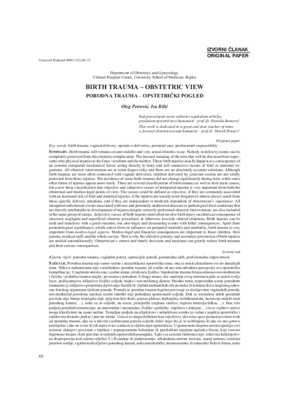 (PDF) Birth Trauma – Obstetric View | Oleg Petrovic - Academia.edu