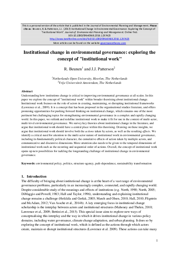(PDF) Analysing institutional change in environmental governance ...