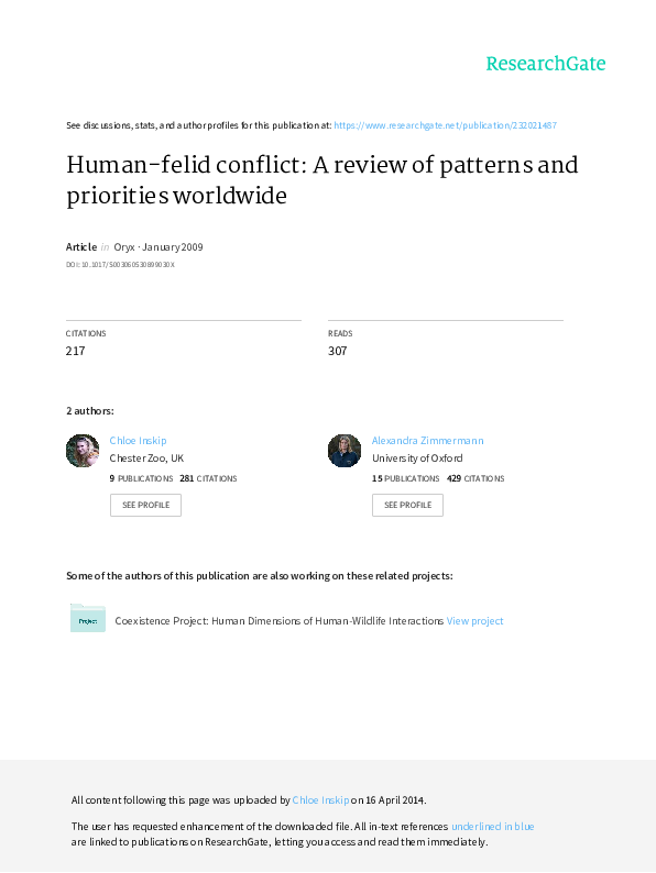 (PDF) Human-felid conflict: a review of patterns and priorities worldwide