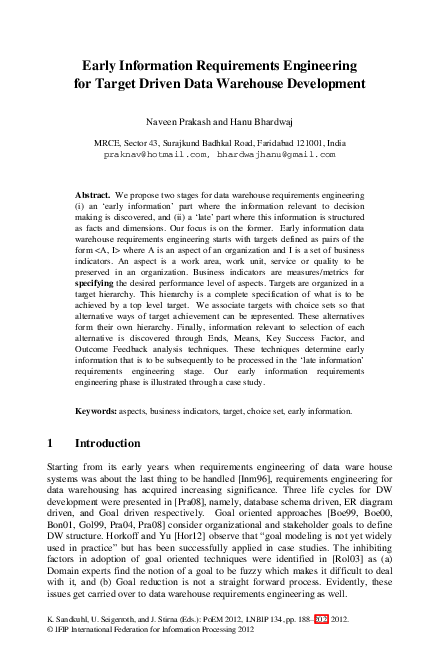 (PDF) Early Information Requirements Engineering for Target Driven Data Warehouse Development