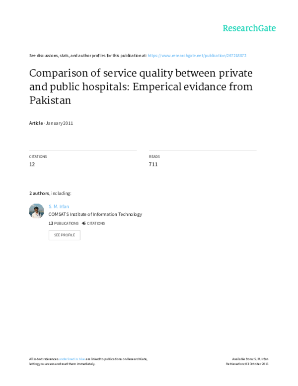 (PDF) Comparison of service quality between private and public hospitals: Emperical evidance ...