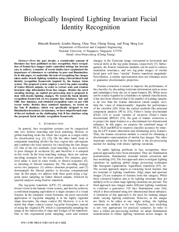 (PDF) Biologically inspired lighting invariant facial identity recognition