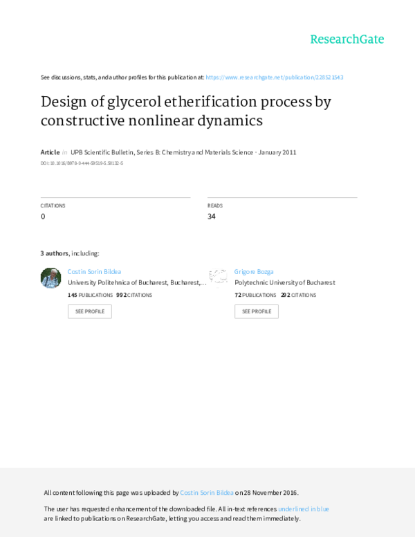 (PDF) Constructive Nonlinear Dynamics Applied to Design of Glycerol Etherification Process