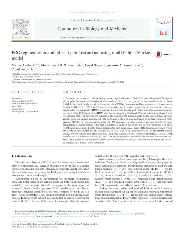 (PDF) ECG Segmentation and Fiducial Point Extraction using Multi Hidden Markov Model | Mahsa ...