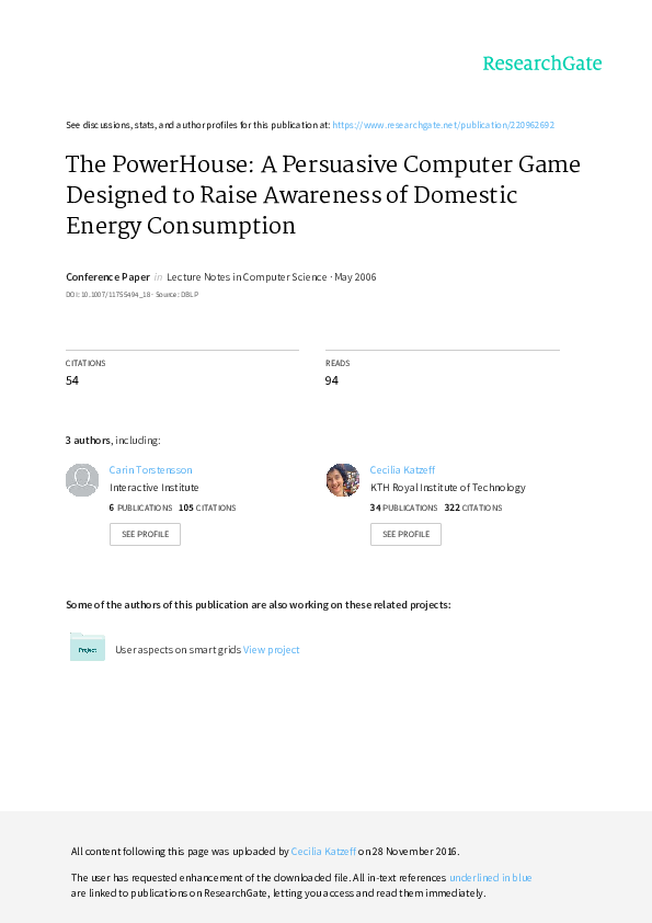 (PDF) The PowerHouse: A Persuasive Computer Game Designed to Raise ...