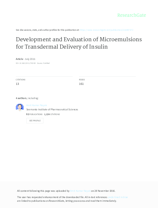 (PDF) Development and evaluation of microemulsions for transdermal ...