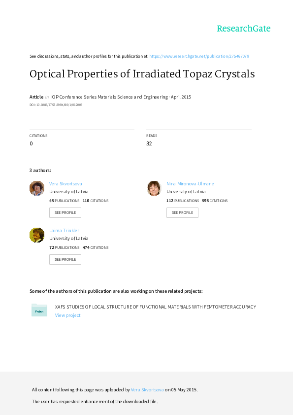 (PDF) Optical Properties of Irradiated Topaz Crystals | L. Trinkler ...