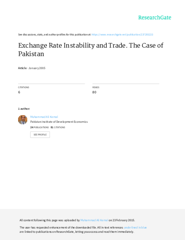 (PDF) Exchange Rate Instability and Trade. The Case of Pakistan