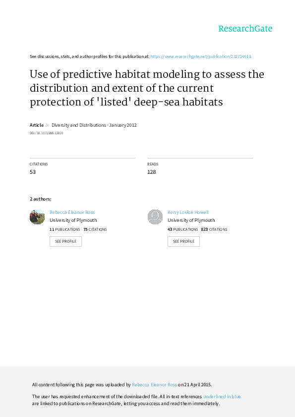 (PDF) Use of predictive habitat modelling to assess the distribution ...