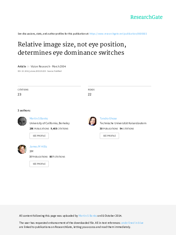 (PDF) Relative image size, not eye position, determines eye dominance ...