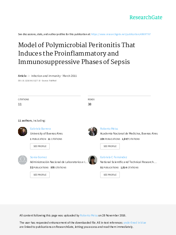 (PDF) Model of polymicrobial peritonitis that induces the ...