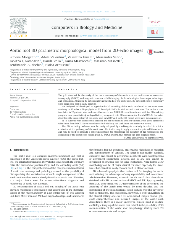 (PDF) Aortic root 3D parametric morphological model from 2D-echo images