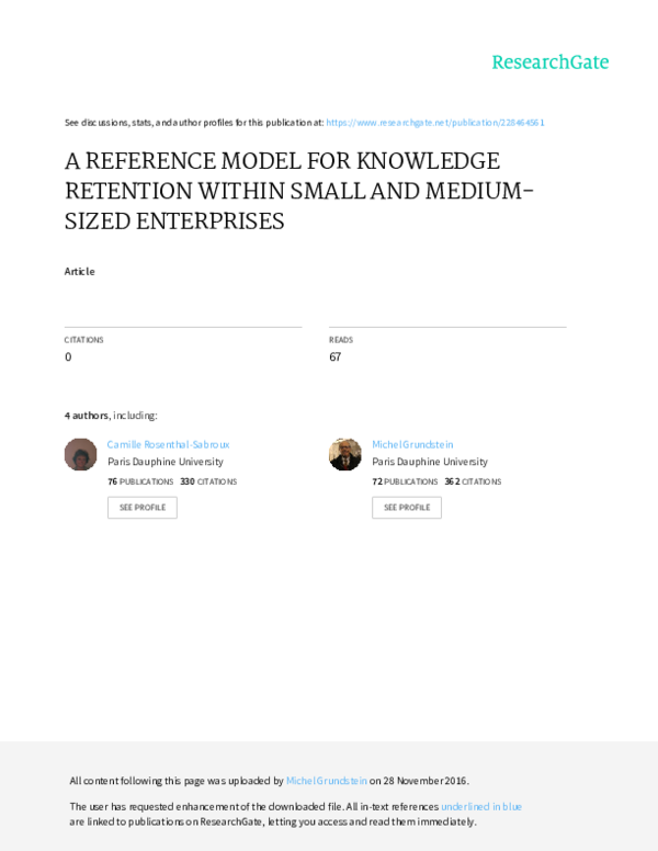 (PDF) A Reference Model for Knowledge Retention Within Small and Medium ...