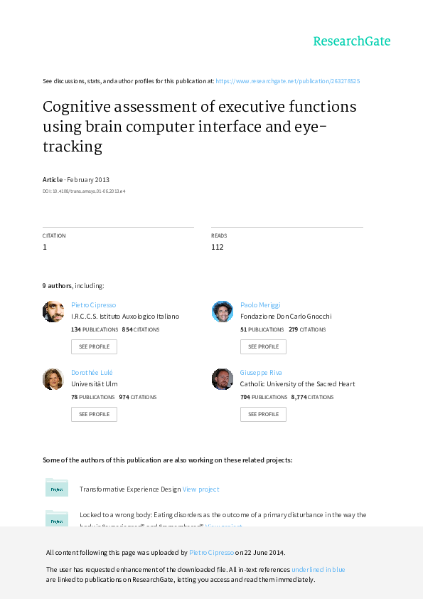 (PDF) Cognitive assessment of executive functions using brain computer ...