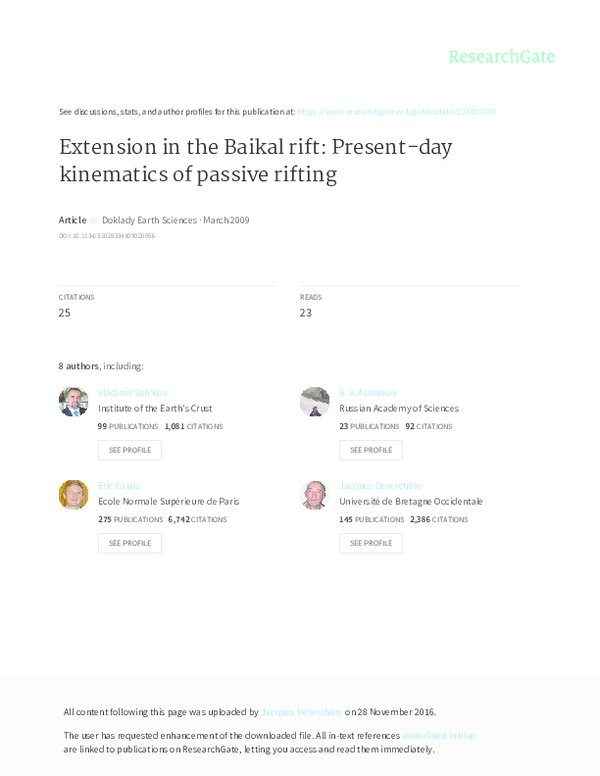 (PDF) Extension in the Baikal rift: Present-day kinematics of passive ...